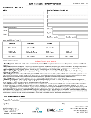 Fillable Online 2016 Mesa Labs Rental Order Form Fax Email Print ...