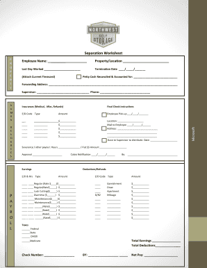 Fillable Online Separation Worksheet Fax Email Print - pdfFiller