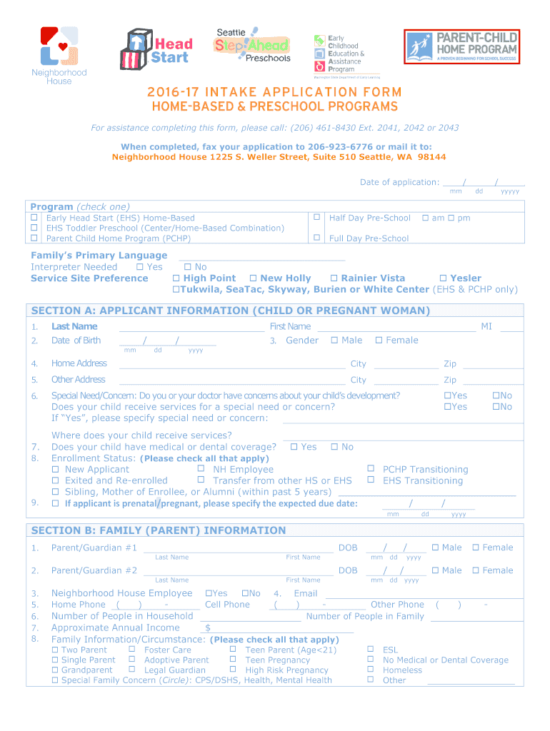 Fillable Online nhwa Early Childhood Education - Neighborhood House Fax ...