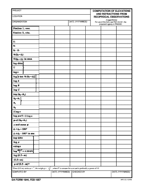 Fillable Online apd army COMPUTATION OF ELEVATIONS AND REFRACTIONS FROM ...