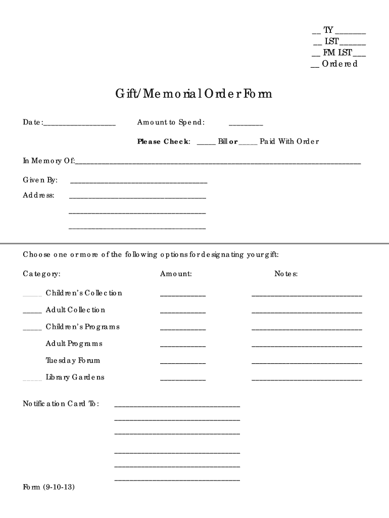 Fillable Online Memorial Book Order Form Fax Email Print - pdfFiller