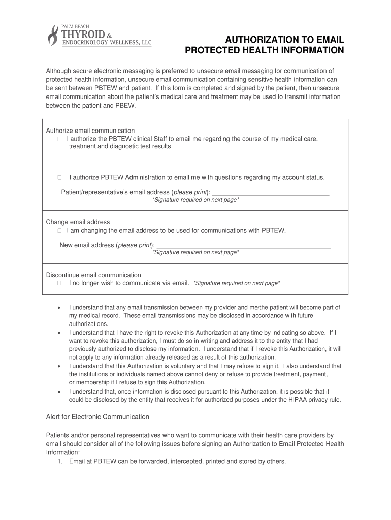 Fillable Online AUTHORIZATION TO EMAIL Fax Email Print - pdfFiller