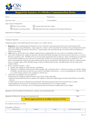 Fillable Online csn Request for Issuance of a Wireless Communication ...