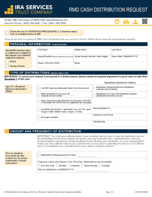 Fillable Online RMD CASH DISTRIBUTION REQUEST Fax Email Print - pdfFiller