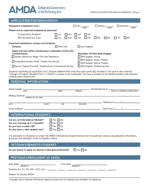 Fillable Online amda Application for reAdmission // Page 1 Fax Email Print - pdfFiller