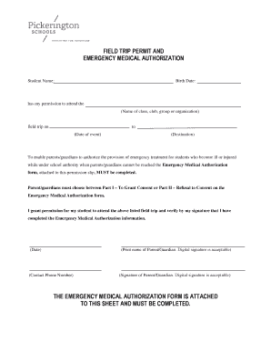 Fillable Online FIELD TRIP PERMIT AND Fax Email Print - pdfFiller