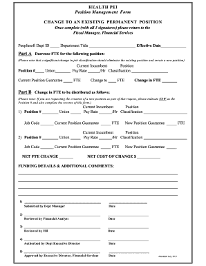 Fillable Online gov pe HEALTH PEI Position Management Form CHANGE TO AN ...