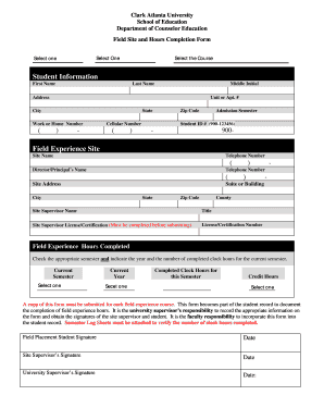 Fillable Online cau Field Site and Hours Completion Form Fax Email ...