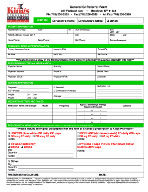 Fillable Online Gastroenterology Referral Form - Kings Pharmacy Fax ...