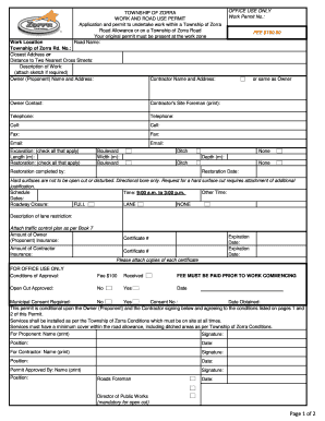Fillable Online Township of Zorra Work and Road Use Permit Form.xls Fax Email Print - pdfFiller