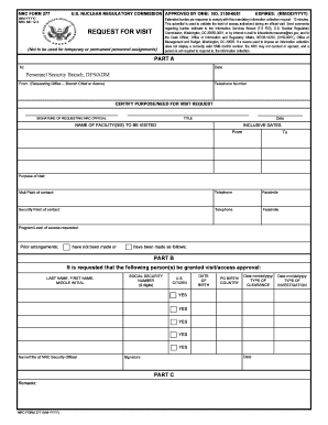 Fillable Online nrc Enclosure 2A - NRC Form 277, "Request for Visit or Access Approval." Fax ...