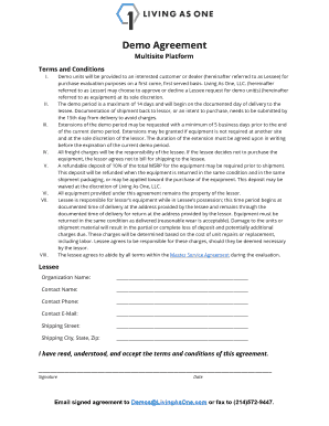 Fillable Online Demo Agreement Fax Email Print - pdfFiller