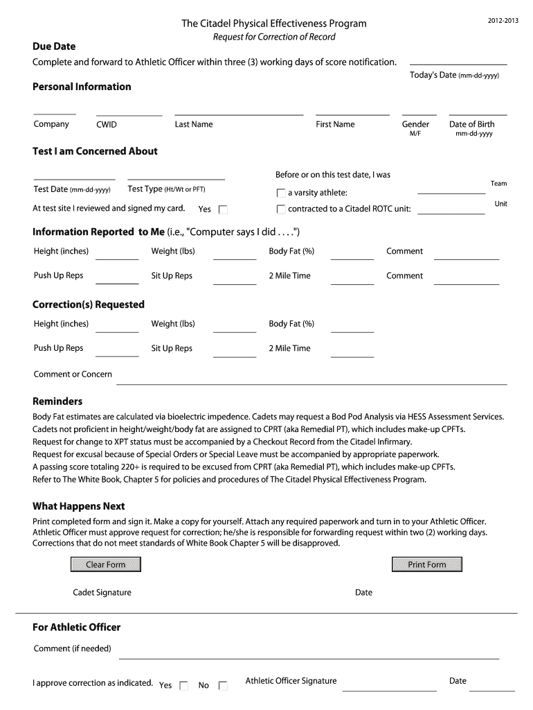 Fillable Online citadel Request for Correction of CPEP Record Fax Email Print - pdfFiller