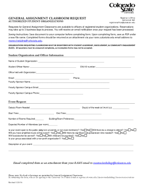 Fillable Online registrar colostate GENERAL ASSIGNMENT CLASSROOM ...