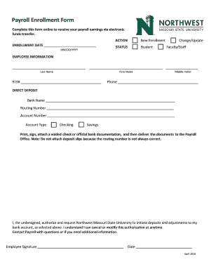 Fillable Online nwmissouri Payroll Enrollment Form 6-12.indd Fax Email Print - pdfFiller