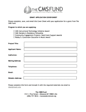 Fillable Online cmsfund GRANT APPLICATION COVER SHEET.docx Fax Email Print - pdfFiller