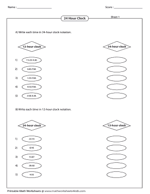 Fillable Online A) Write each time in 24-hour clock notation Fax Email ...