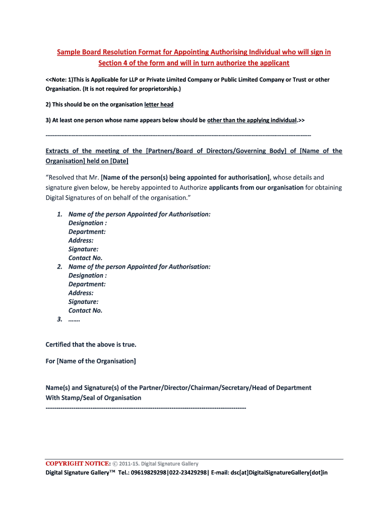 Fillable Online Sample Board Resolution Format for Appointing ...