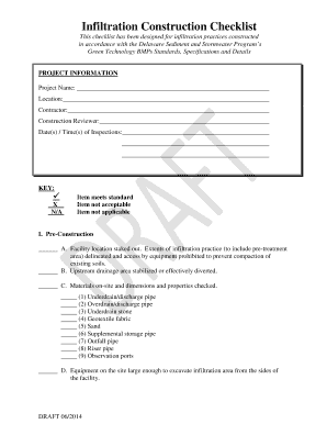 Fillable Online dnrec delaware Infiltration Construction Checklist ...