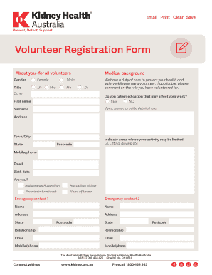 Fillable Online renalsociety Volunteer Registration Form. Volunteer Form for those who wish to ...