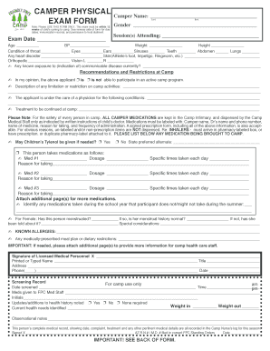 Fillable Online CAMPER PHYSICAL Fax Email Print - pdfFiller