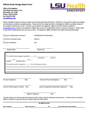 Fillable Online Official Grade Change Report Form Fax Email Print ...