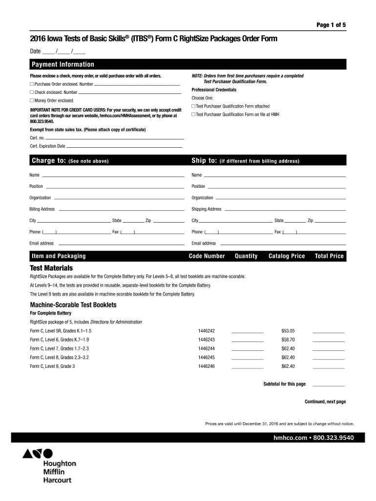 Fillable Online Form C RightSize Packages Order Form - Houghton Mifflin Harcourt Fax Email Print ...