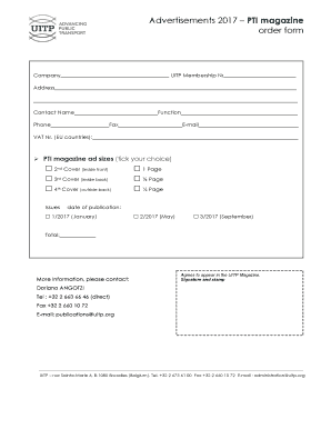 Fillable Online Advertisements 2017 PTI magazine order form Fax Email ...