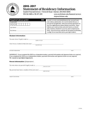 Fillable Online northshore Statement of Residency Information Fax Email ...