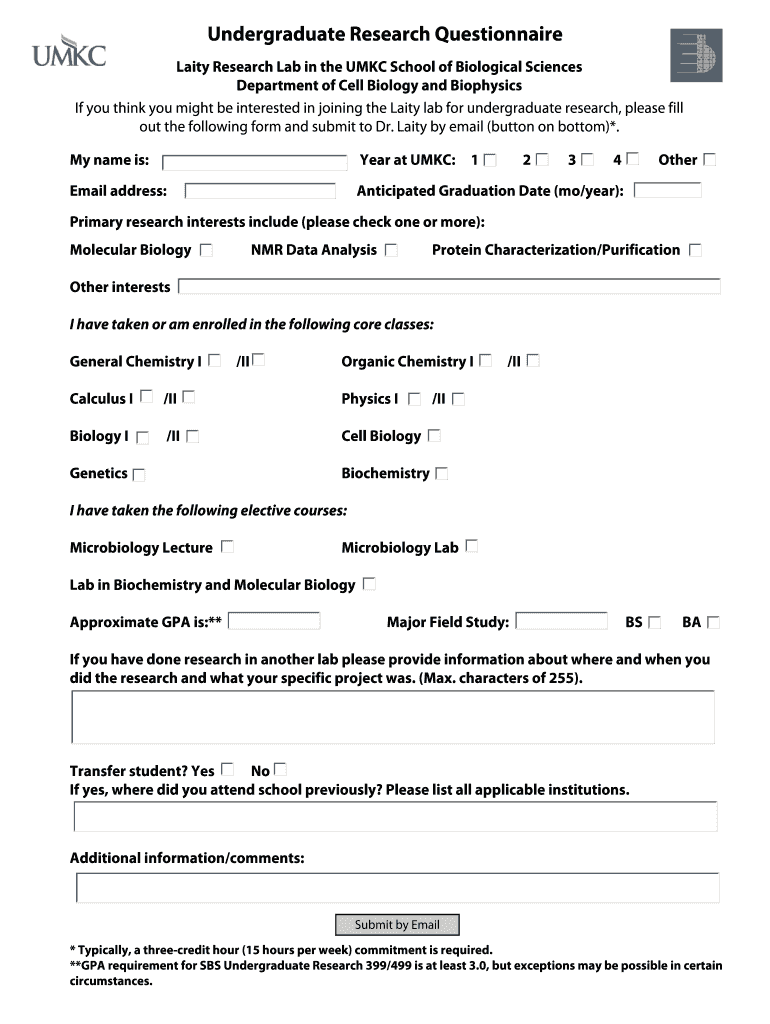Fillable Online sbs umkc Undergraduate Research Questionnaire - UMKC ...