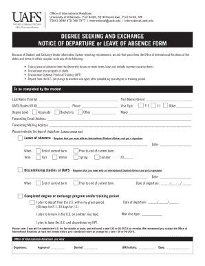 Fillable Online international uafs Leave of Absence/ Notice of Departure Form Fax Email Print ...