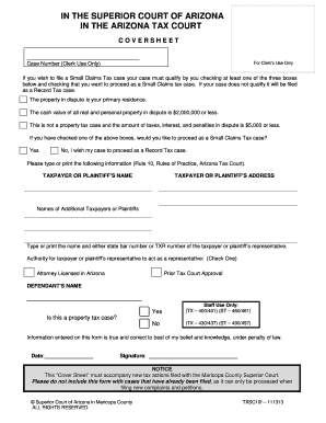 Fillable Online superiorcourt maricopa Tax cover sheet small claims ...