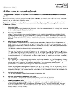 Fillable Online aucklandcouncil govt Guidance note 3 Completing Form A - aucklandcouncil govt ...