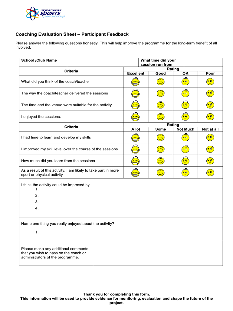 Sports Evaluation Sheet Fill Online Printable Fillable Blank 