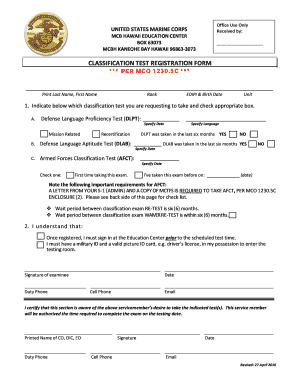 Fillable Online classification test registration form - Marine Corps ...