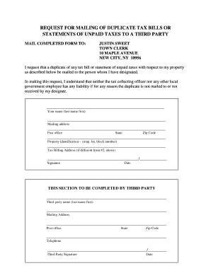 Fillable Online REQUEST FOR MAILING OF DUPLICATE TAX BILLS OR Fax Email ...