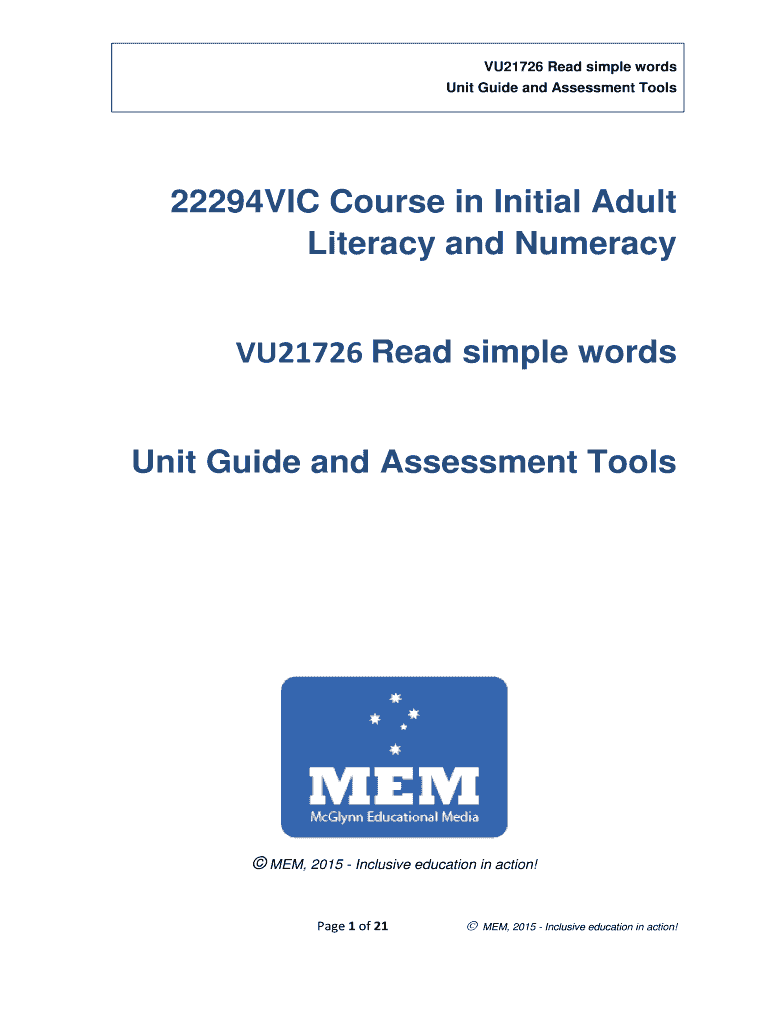 Fillable Online VU21726 Read simple words Fax Email Print - pdfFiller