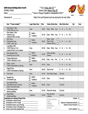 Fillable Online CDHS School Clothing Order Form!!! ***Due: Friday ...