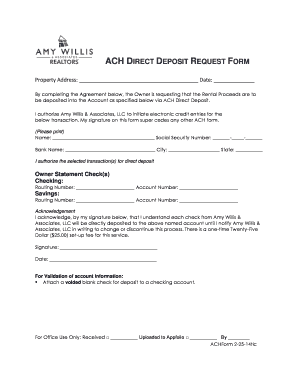 Fillable Online ACH DIRECT DEPOSIT REQUEST FORM Fax Email Print - pdfFiller