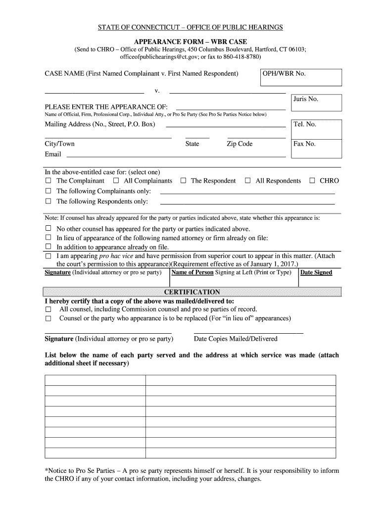 Fillable Online APPEARANCE FORM WBR CASE Fax Email Print - pdfFiller
