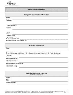 Fillable Online Interview Worksheet - illinoisworknet.com Fax Email Print - pdfFiller