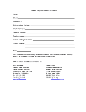 Fillable Online marc utep MARC Program Student information - marc utep Fax Email Print - pdfFiller