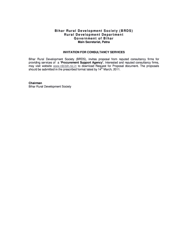 Fillable Online Bihar Rural Development Society (BRDS) Rural Fax Email ...