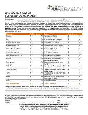 Fillable Online students uthscsa SUPPLEMENTAL WORKSHEET - students ...