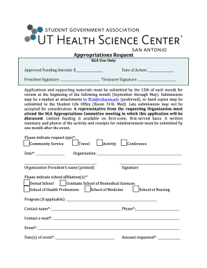 Fillable Online students uthscsa SGA Appropriations Request 1314 v3 ...