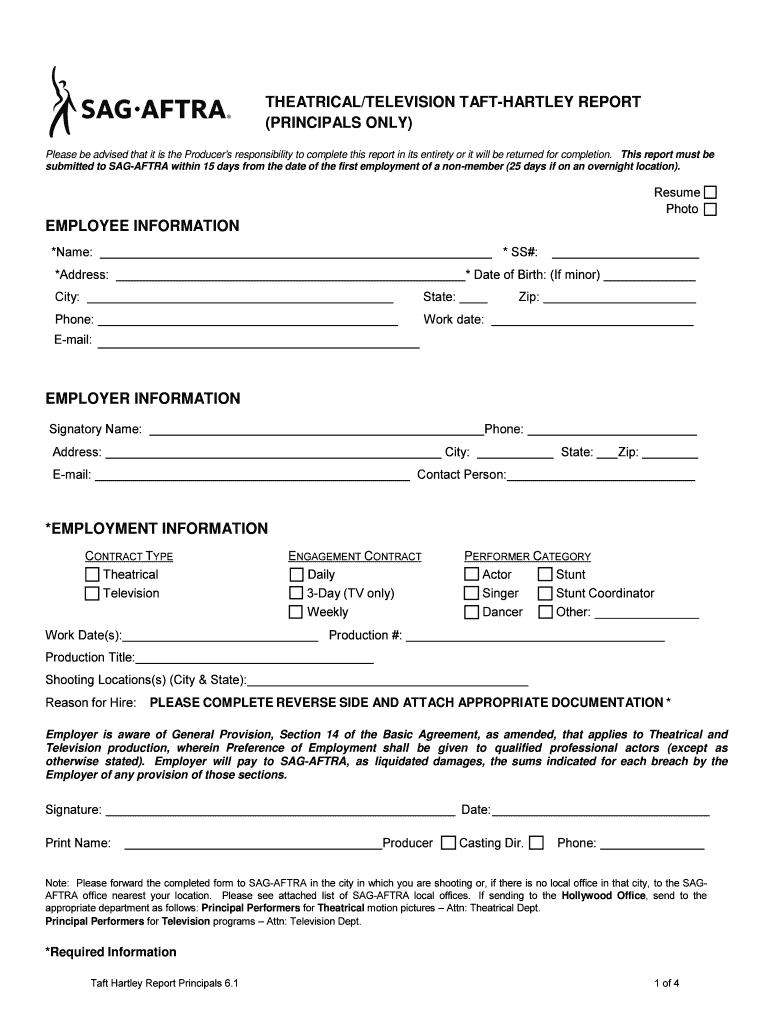 Fillable Online THEATRICAL/TELEVISION TAFT-HARTLEY REPORT Fax Email Print - pdfFiller