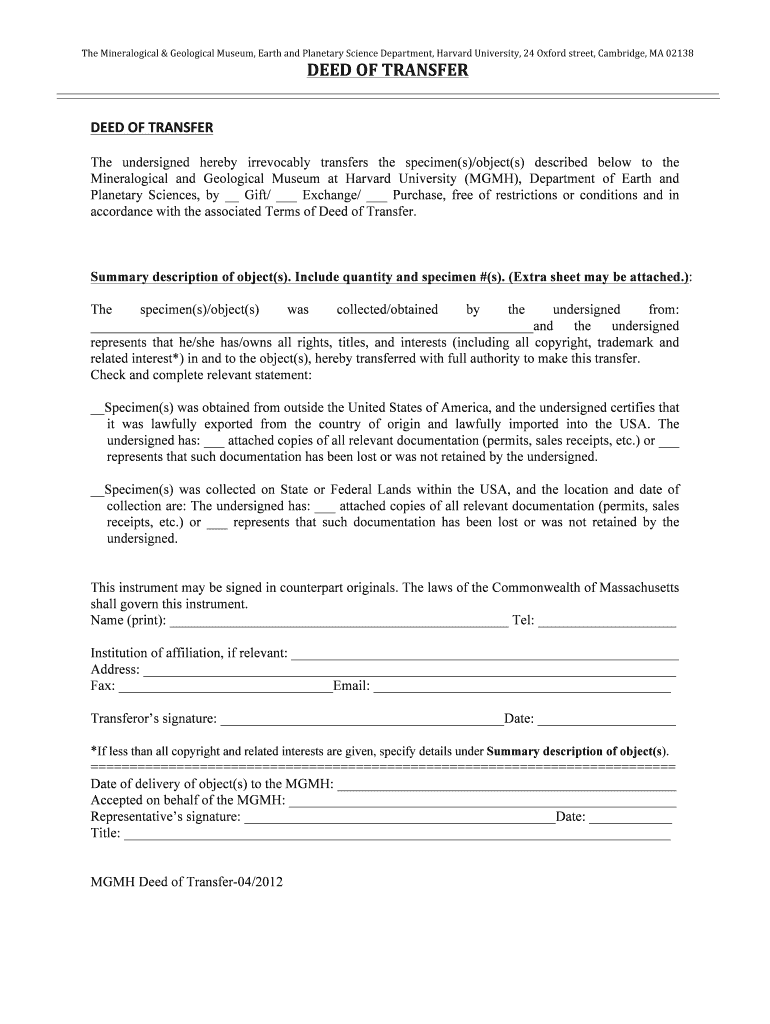 Fillable Online mgmh fas harvard Deed of Transfer Fax Email Print ...