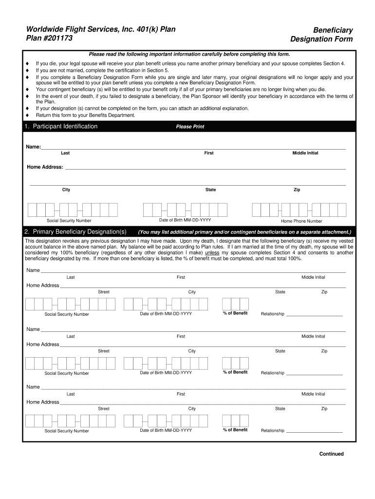 401(k) Plan Beneficiary Designation Form - Blank Fillable Template ...