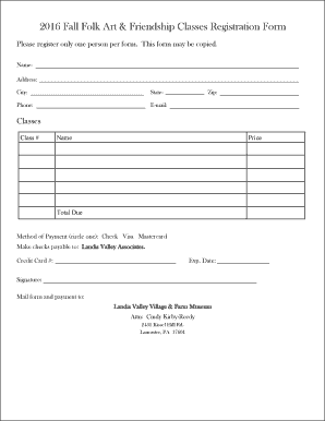 Fillable Online 2016 Fall Folk Art & Friendship Classes Registration ...