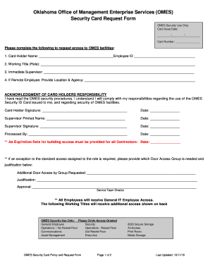 Fillable Online Security Card Request Form - OMES IS Process Library ...